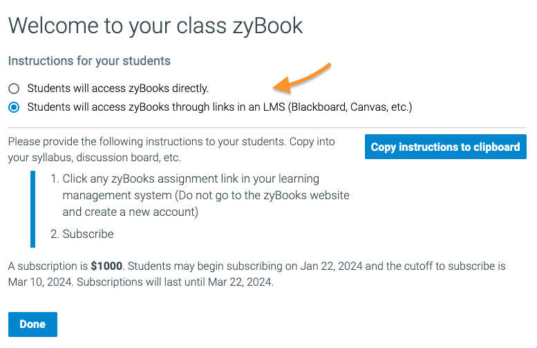 How do I make sure my students subscribe to the correct zyBook ...